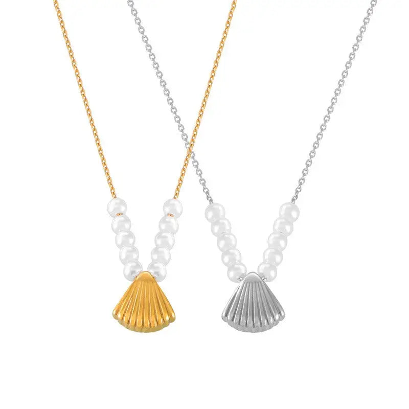 18K Gold Plated shell Pendant with pearl - Necklace – Theora & Co