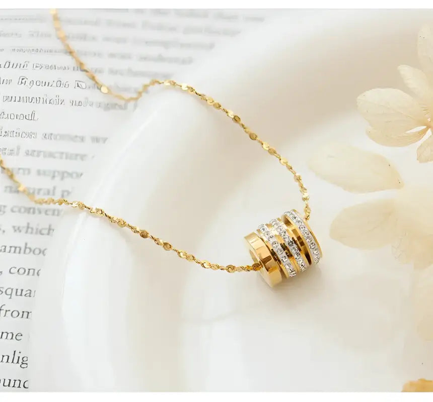 Gold Crystal Cylinder Diamond Pendant Necklace – Theora & Co